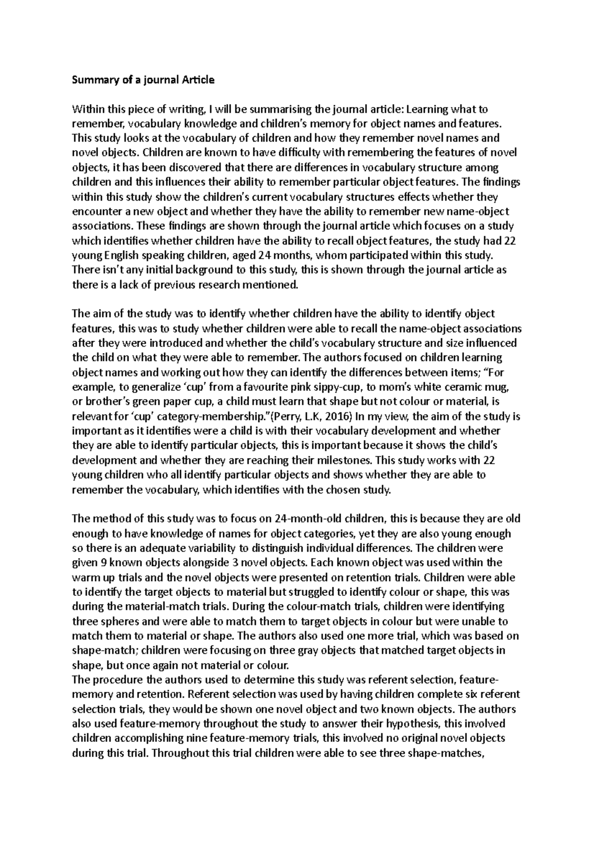 Summary of a journal Article - Summary of a journal Article Within this ...