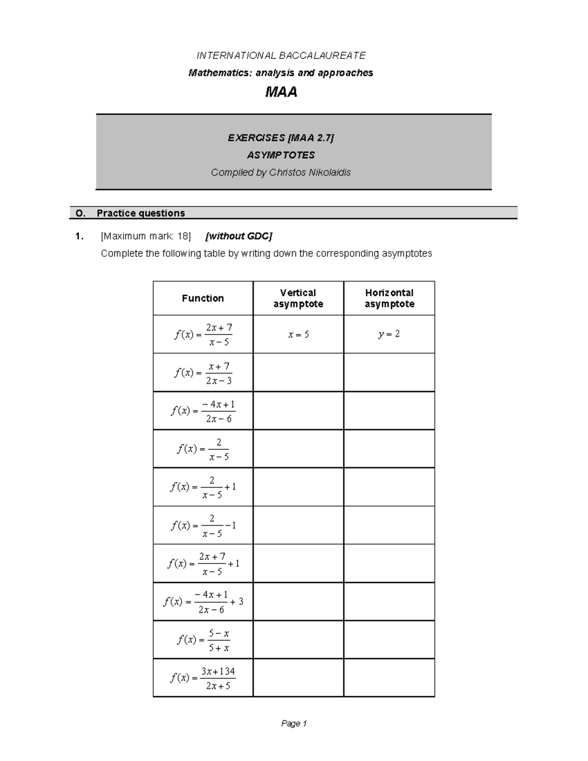 [MAA 2.7] Asymptotes - INTERNATIONAL BACCALAUREATE Mathematics ...