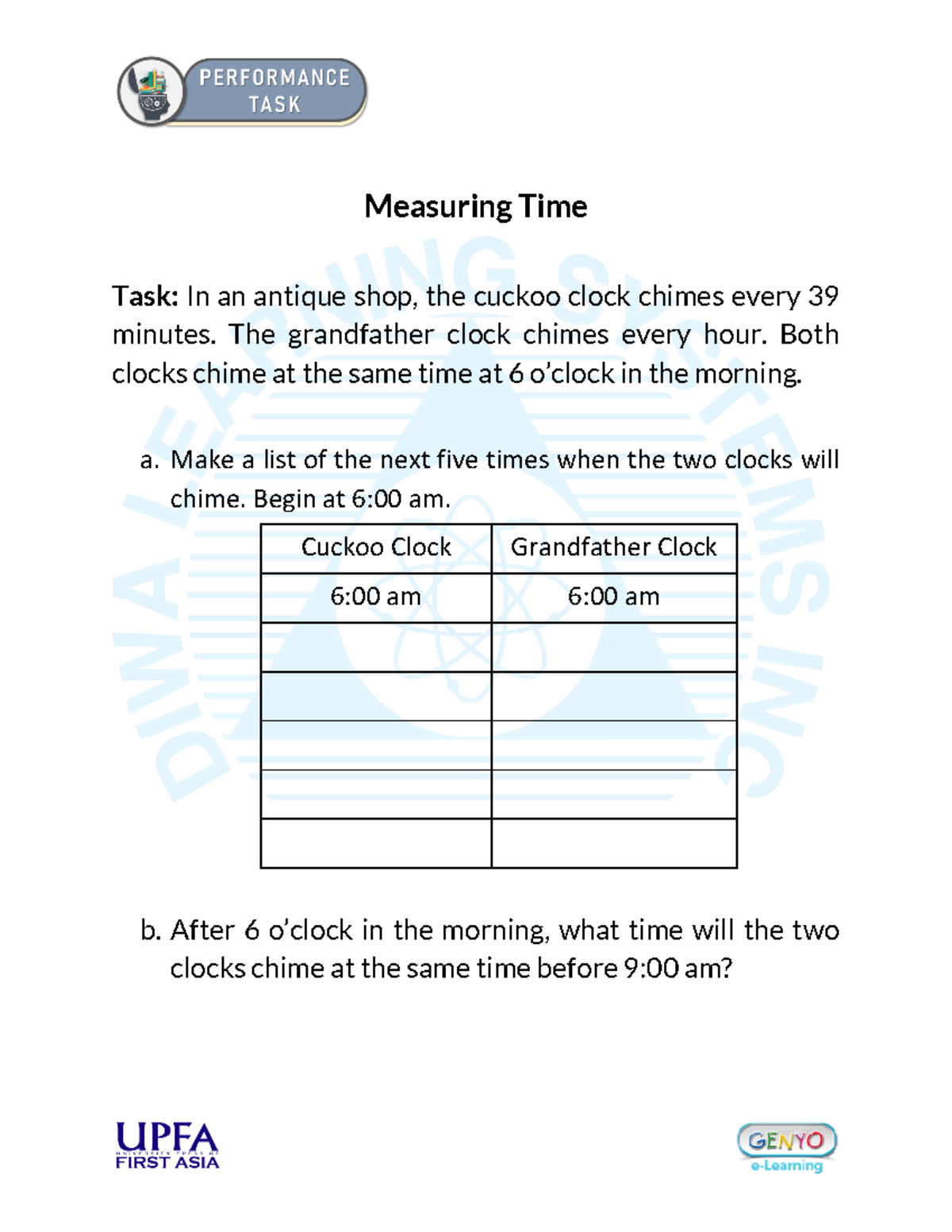 M1 U4 L5 Performance Task 1 - bs education - Measuring Time Task: In an ...