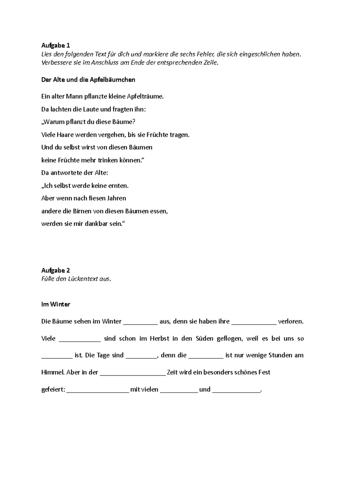 Aufgaben texte-lesen - Aufgabe 1 Lies den folgenden Text für dich und ...