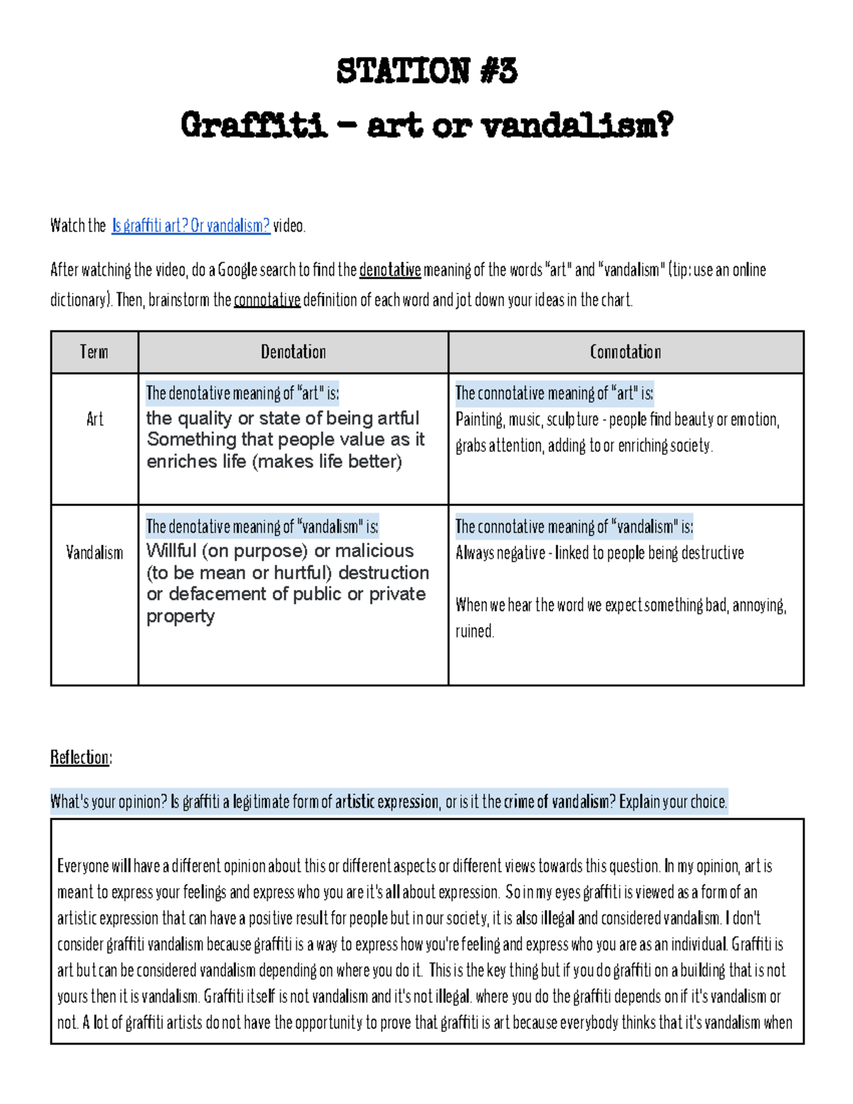1.1 Station #3 - Graffiti art or vandalism - STATION Graffiti - art or ...