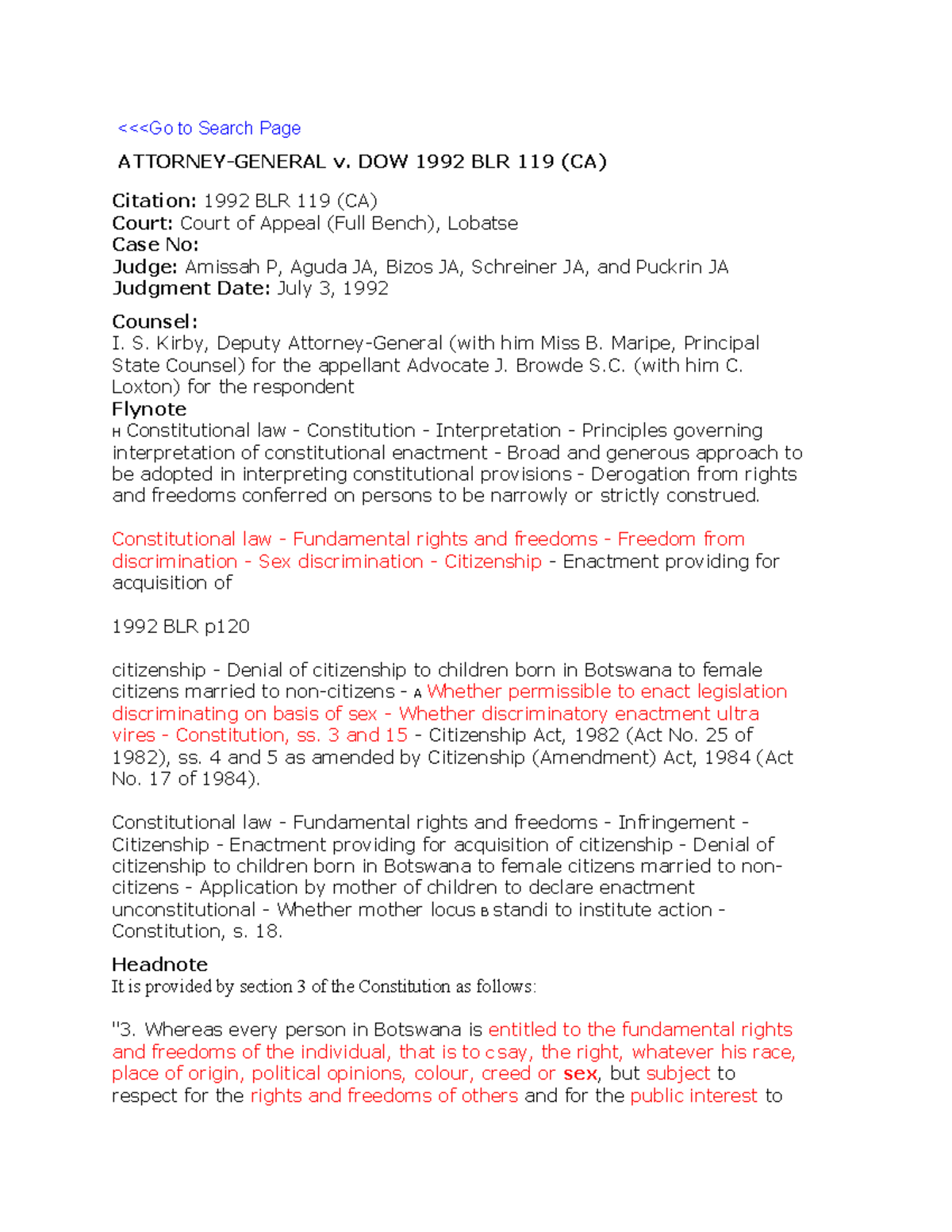 AG v Unity Dow Constitutional