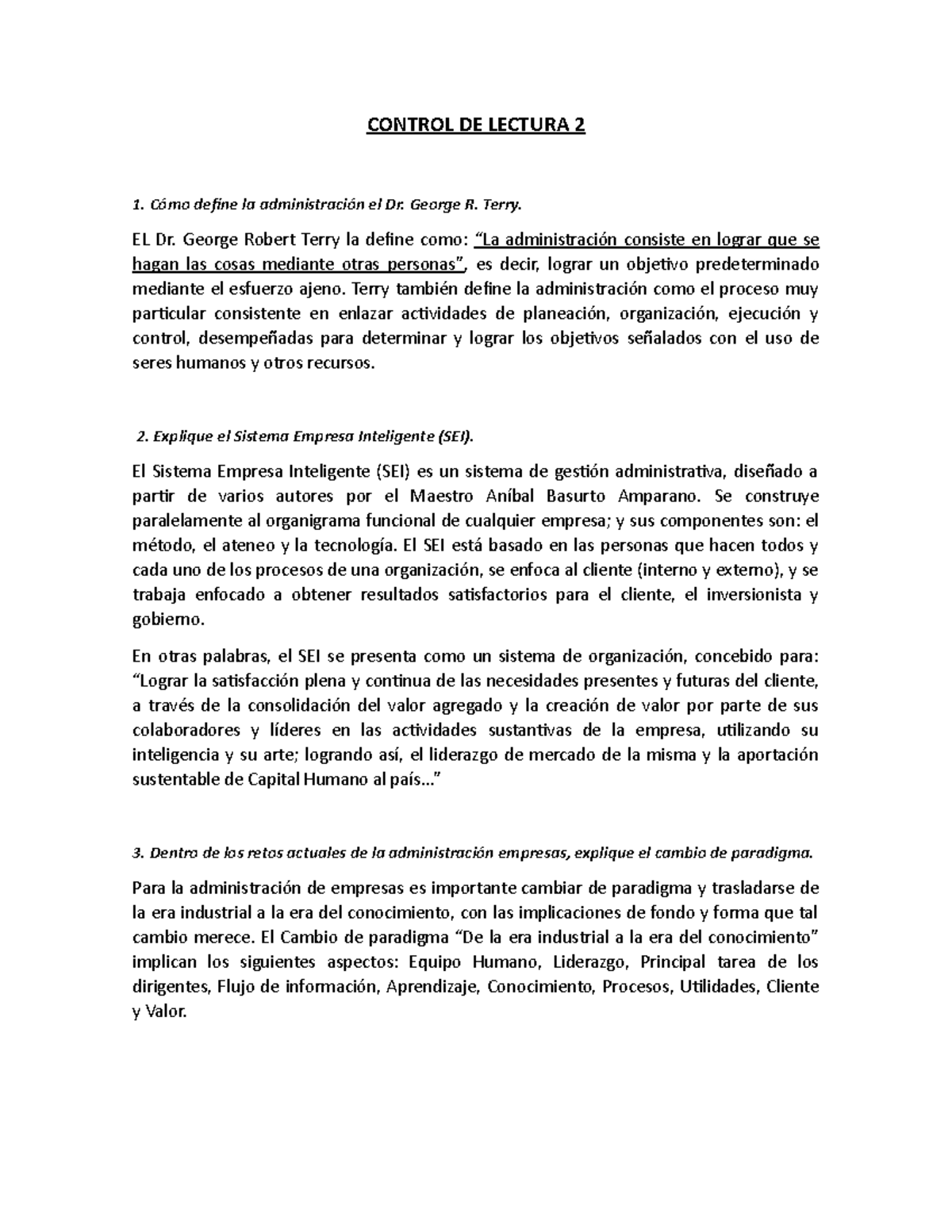 Control de Lectura N°2 - CONTROL DE LECTURA 2 1. Cómo define la ...