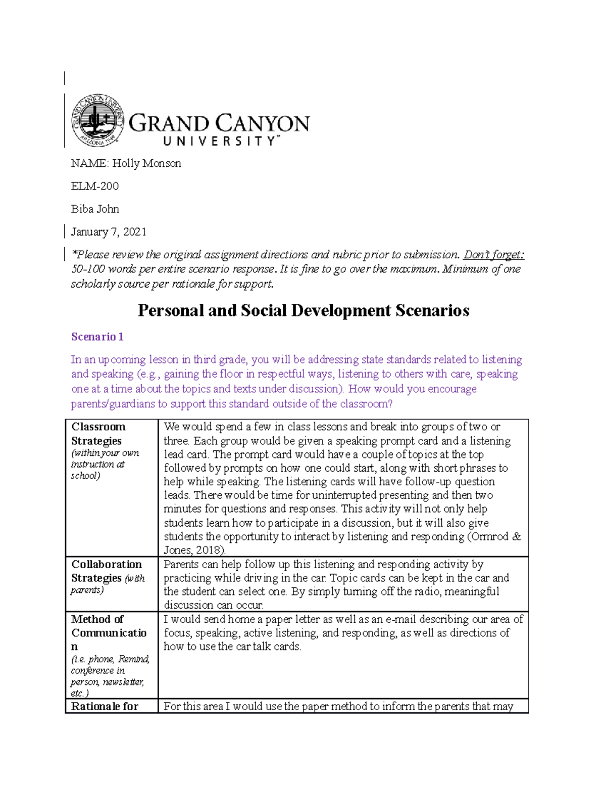 Personal and Social Development WK 5 - NAME: Holly Monson ELM- Biba ...