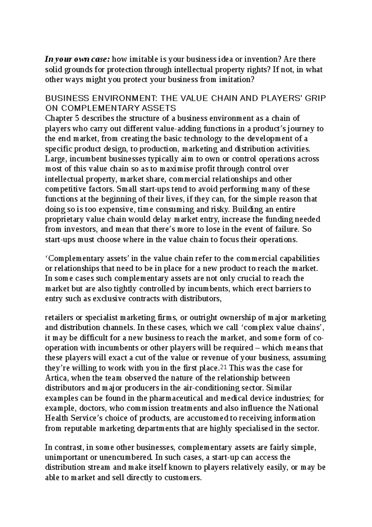 Notes-1 - BUSINESS ENVIRONMENT: THE VALUE CHAIN AND PLAYERS’ GRIP ON ...