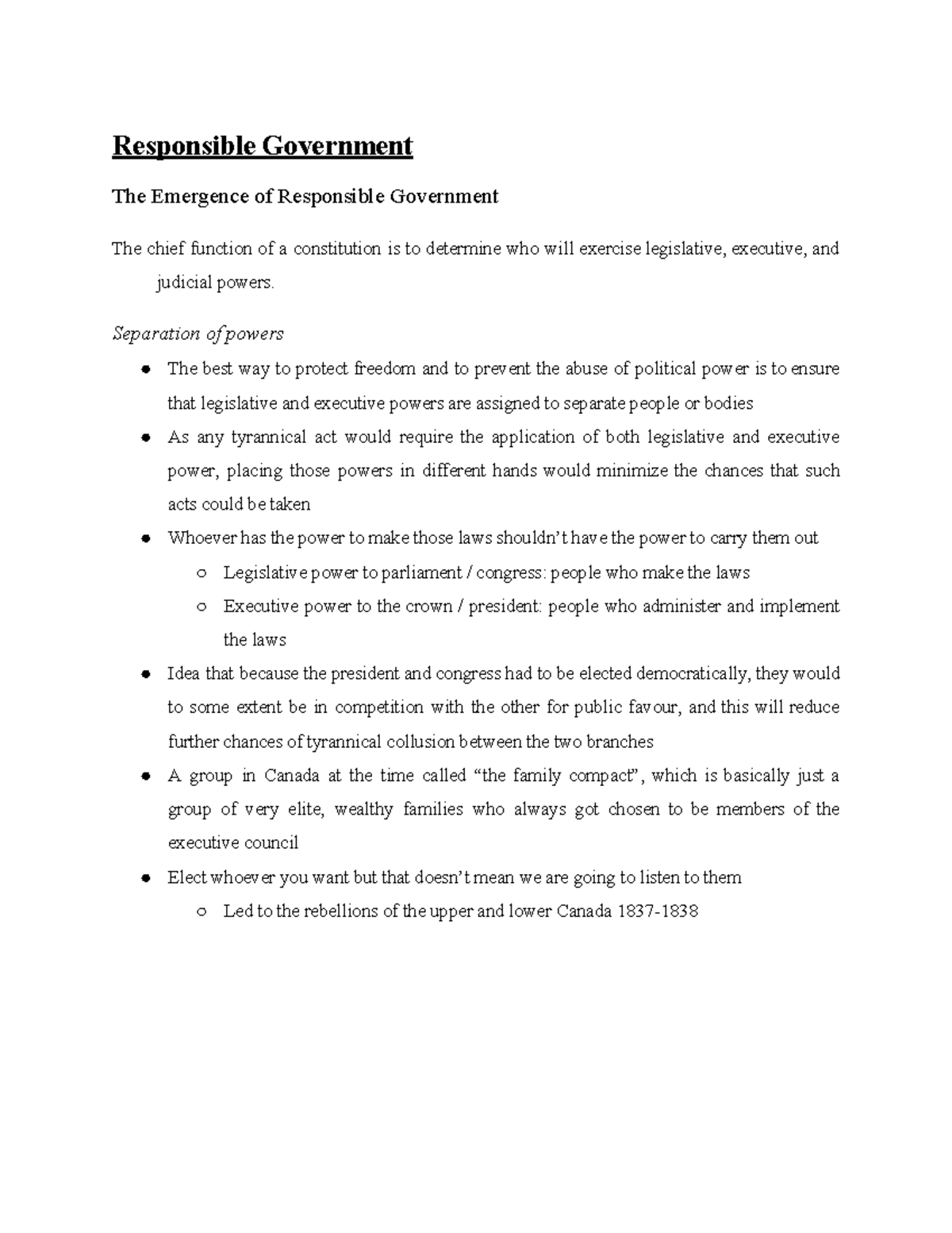 Responsible Government & Federalism - Responsible Government The ...