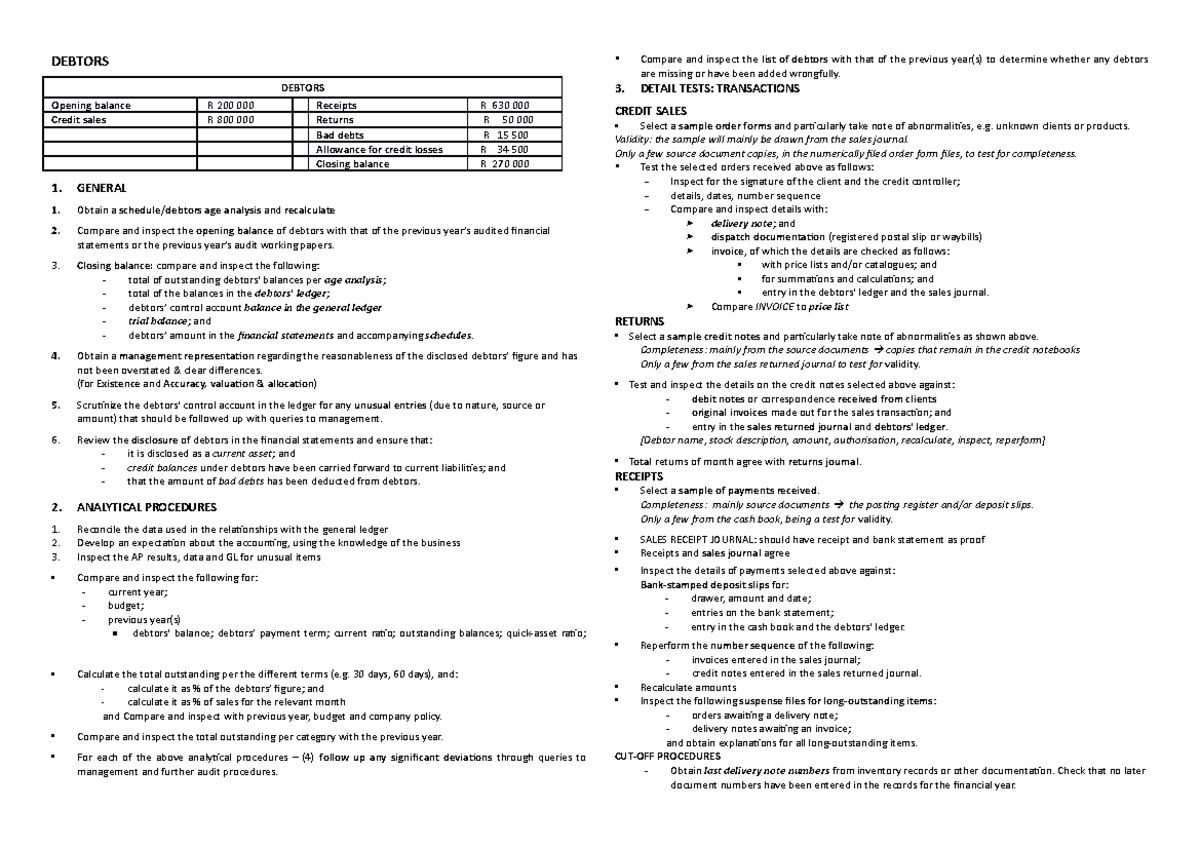 Substantive procedures summary[ 81] - 17426 - SUN - StuDocu