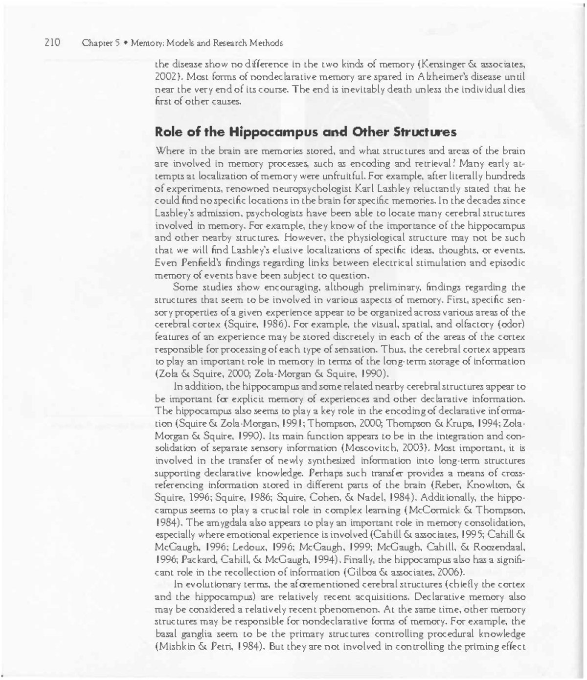 Psychology - Study Cognitive 25 - 2 1 0 Chapter 5 • Memory: Models and Research Methods the ...