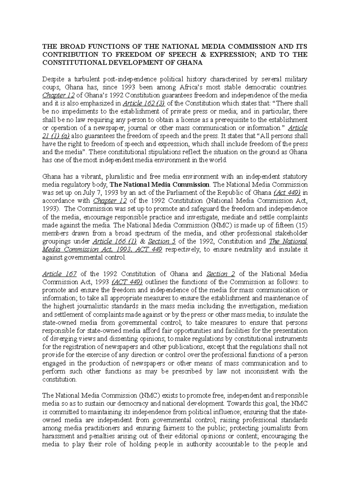 THE National Media Commission - THE BROAD FUNCTIONS OF THE NATIONAL ...