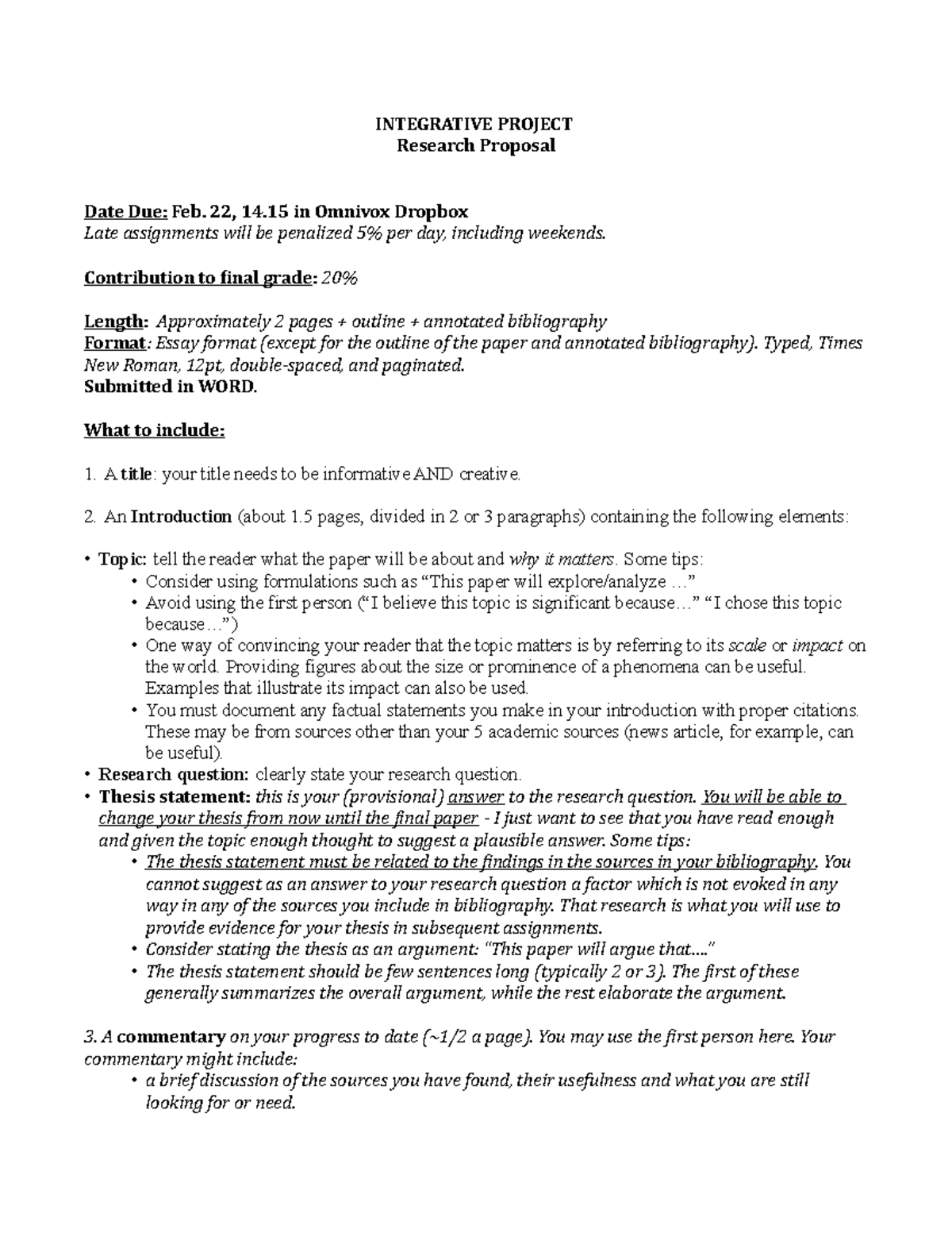2. Research Proposal - INTEGRATIVE PROJECT Research Proposal Date Due ...