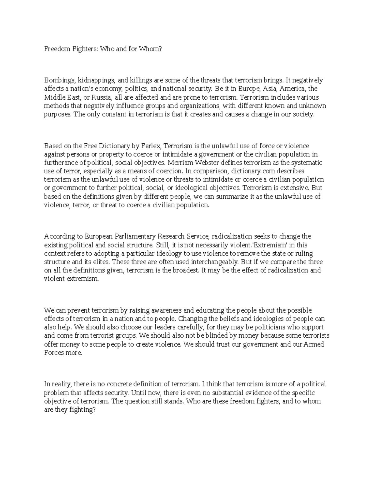 Freedom Fighters: Who and for Whom? - Freedom Fighters: Who and for ...