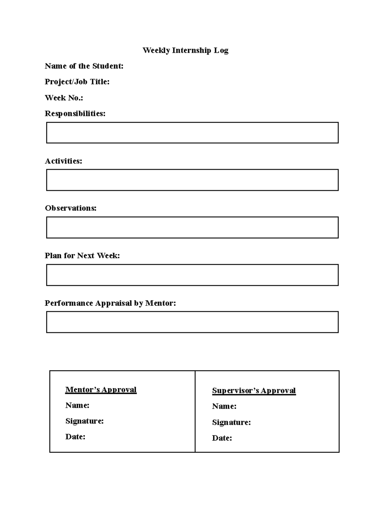 Weekly Internship Log - Bachelors of computer application - Weekly ...