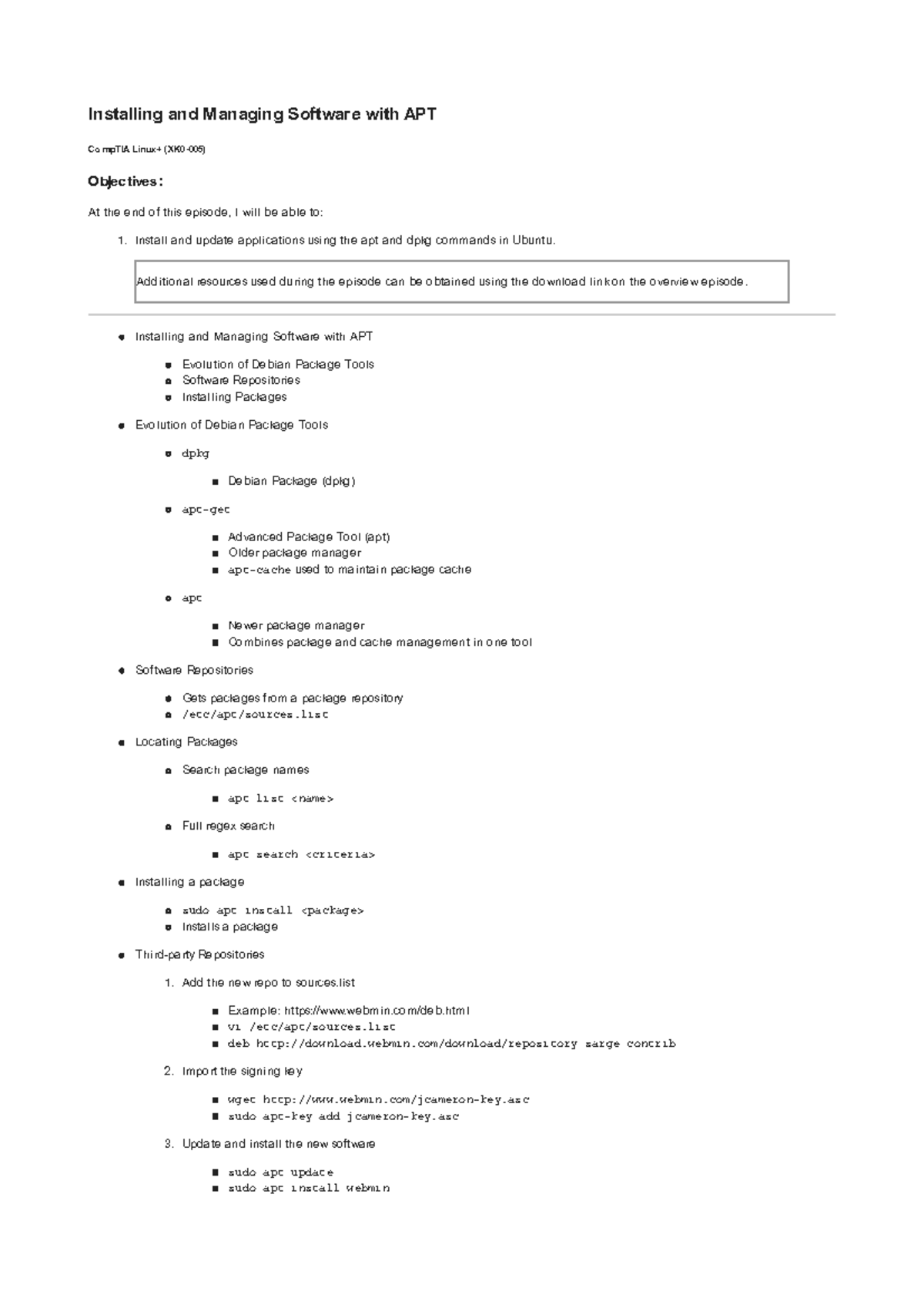 Comptia linuxxk 0005 3 2 1 installing and managing software with apt ...