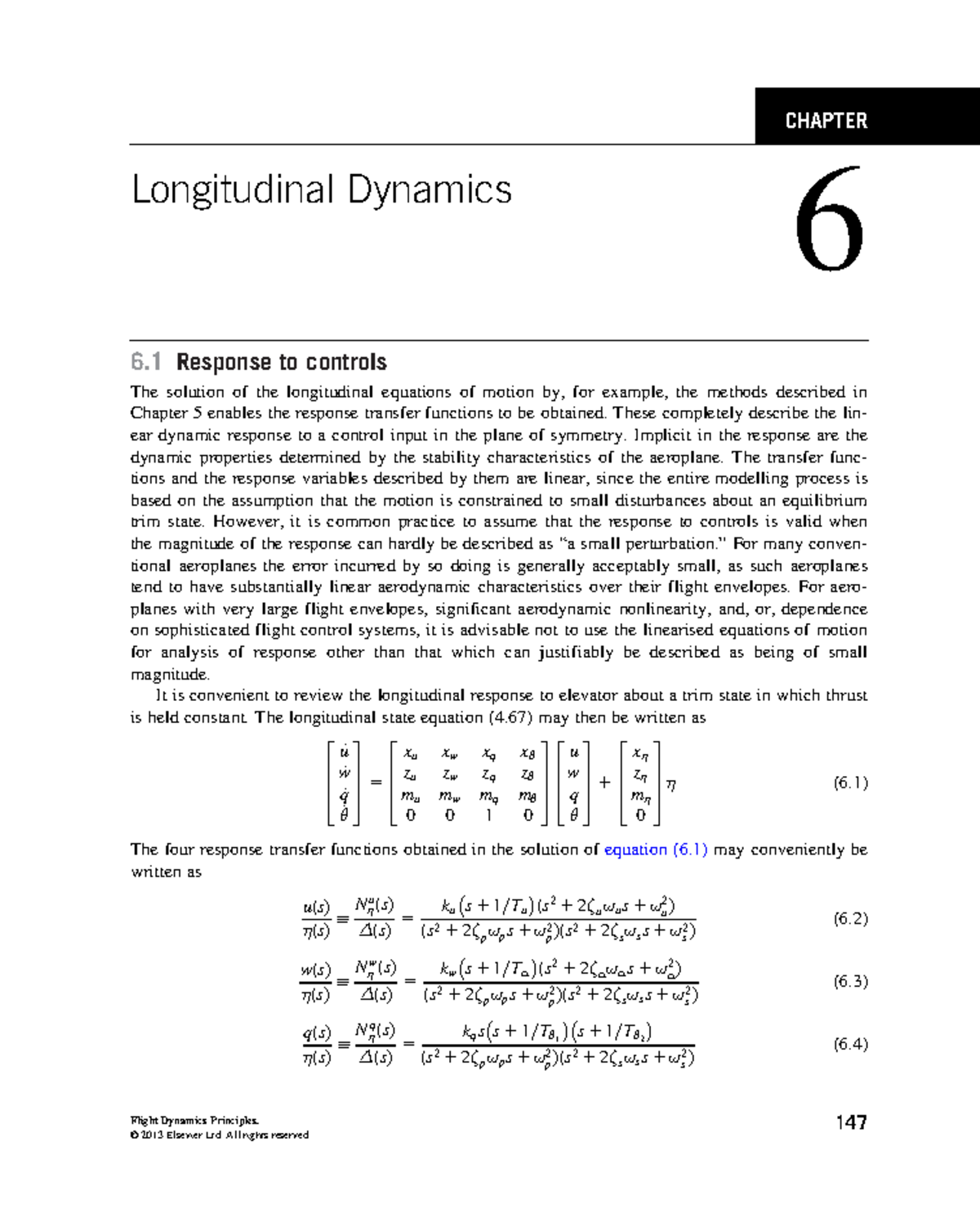 Chapter 6 Longitudinal Dynamics 2013 Flight Dynamics Principles Chapter 6 Longitudinal