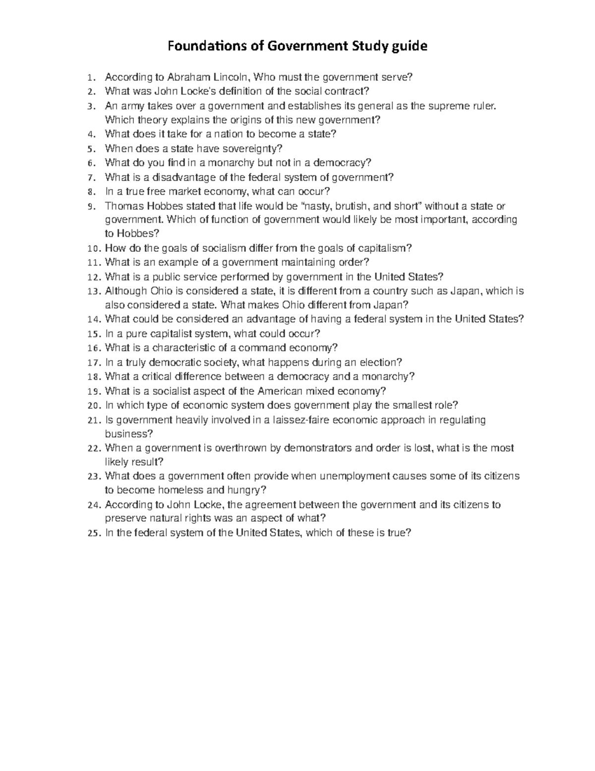 Foundations of Government Study Guide - Foundations of Government Study ...