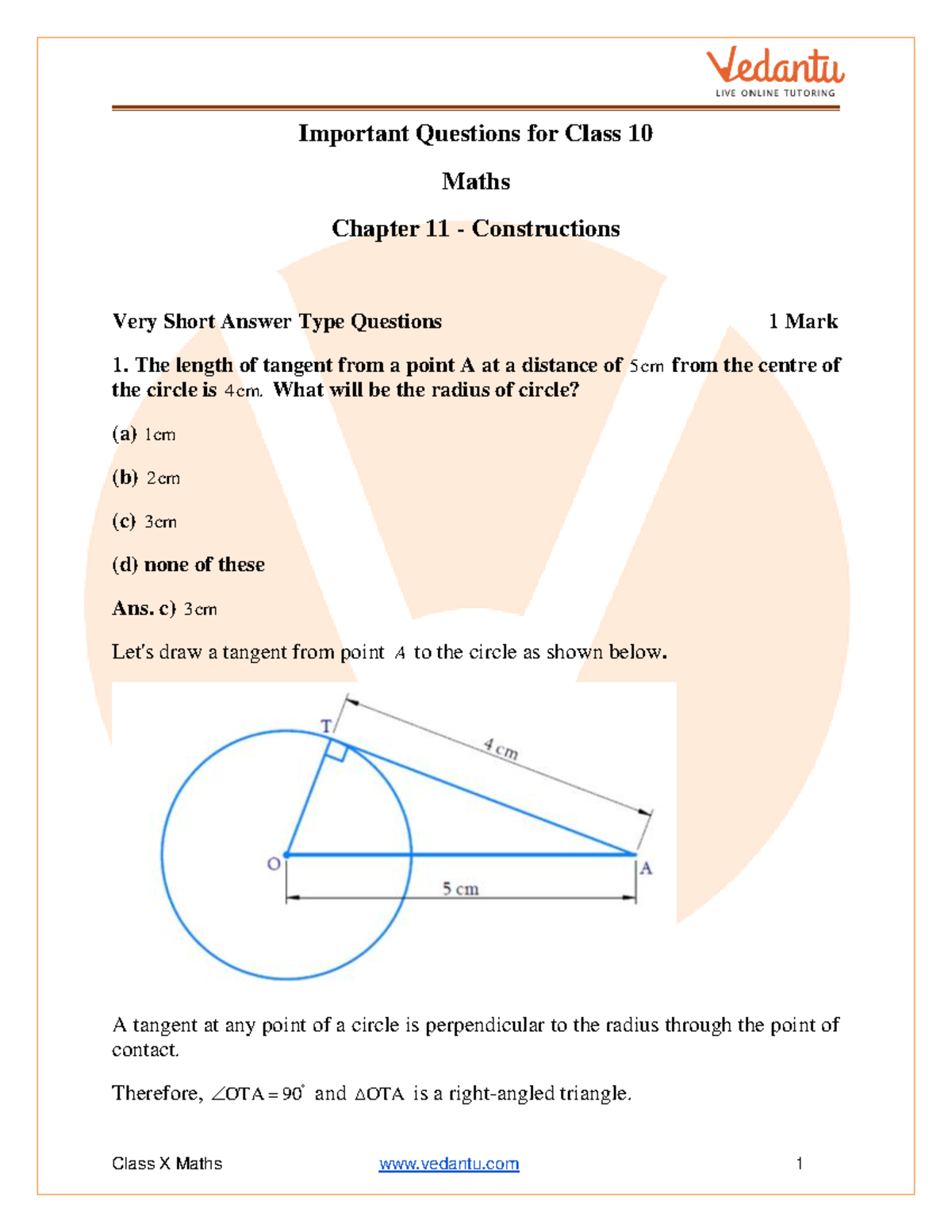 Important Questions for CBSE Class 10 Maths Chapter 11 - Important ...