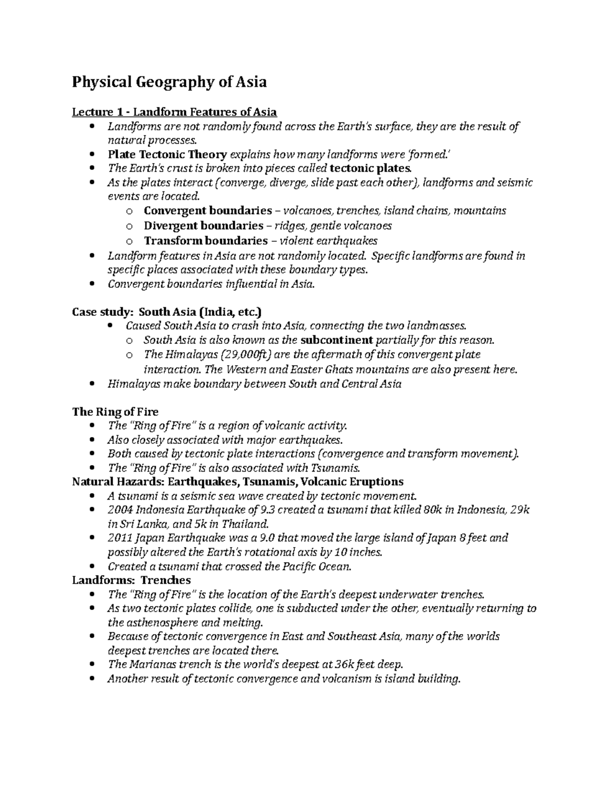 Week 2 notes Part 1 - Physical Geography of Asia - Physical Geography ...