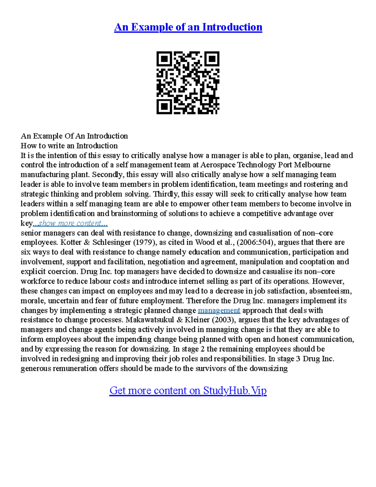 Sample Introduction Essay - An Example of an Introduction An Example Of ...