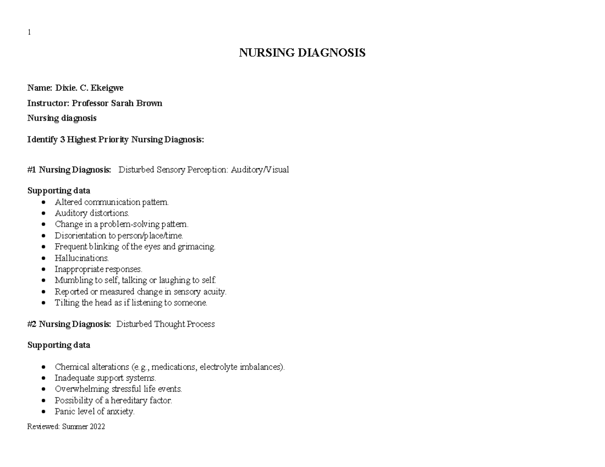 Nursing+Diagnosis+Template 5 - NURSING DIAGNOSIS Name: Dixie. C ...