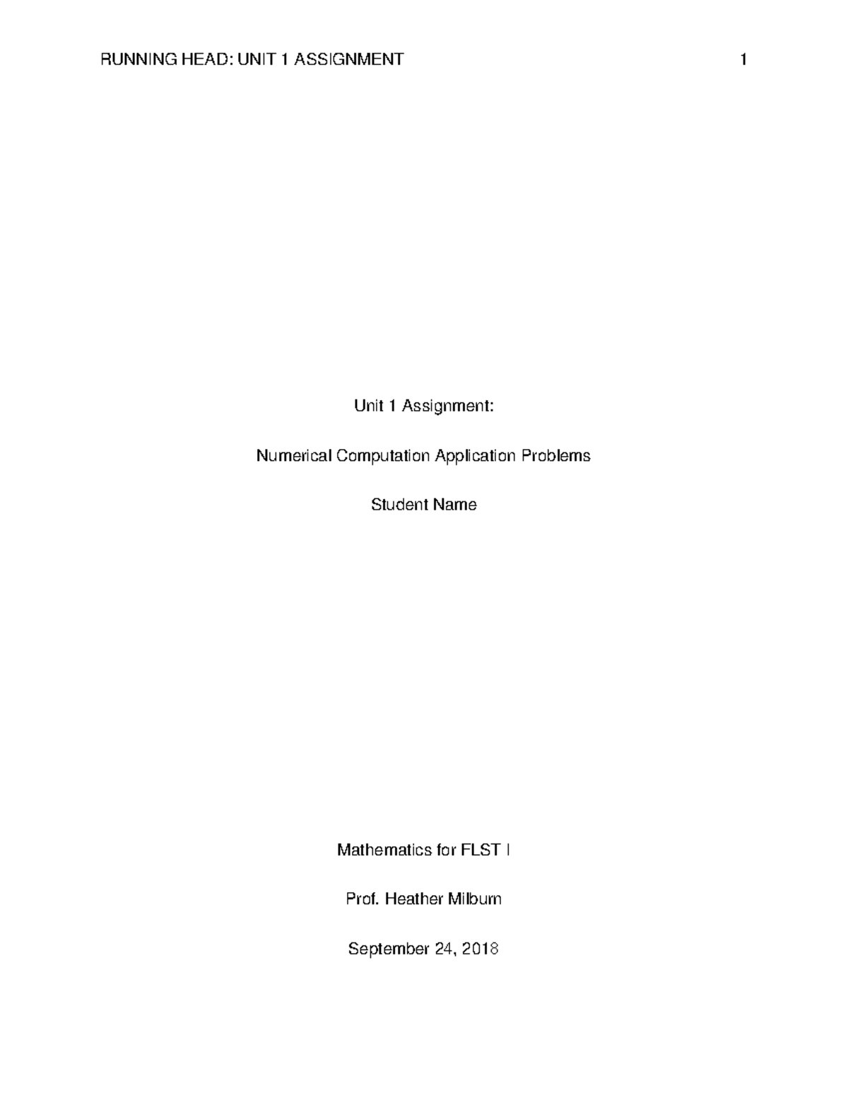 Unit 1 Assignment Example - RUNNING HEAD: UNIT 1 ASSIGNMENT 1 Unit 1 Assignment: Numerical - Studocu