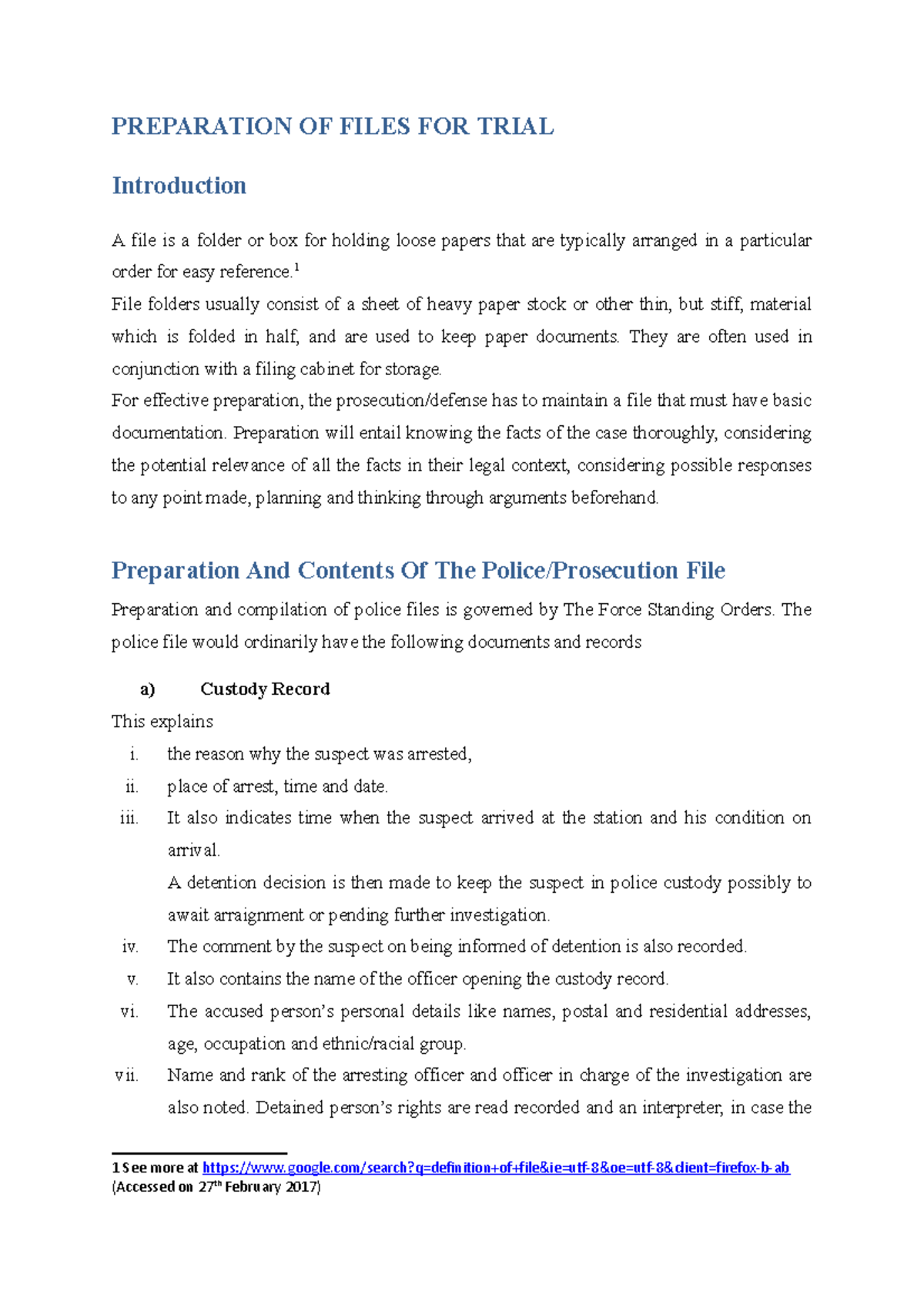 Kenya Preparation of files for trial - PREPARATION OF FILES FOR TRIAL ...