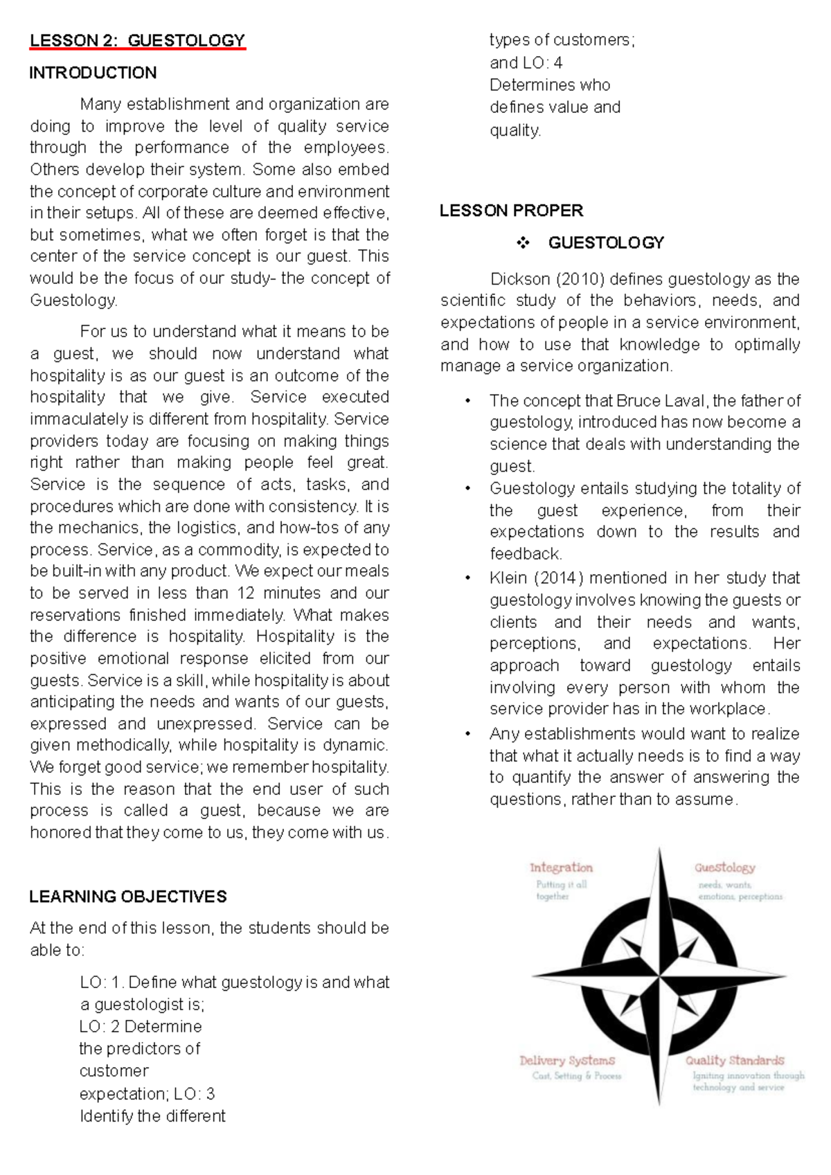 Lesson 2 Guestology - LESSON 2: GUESTOLOGY INTRODUCTION Many ...