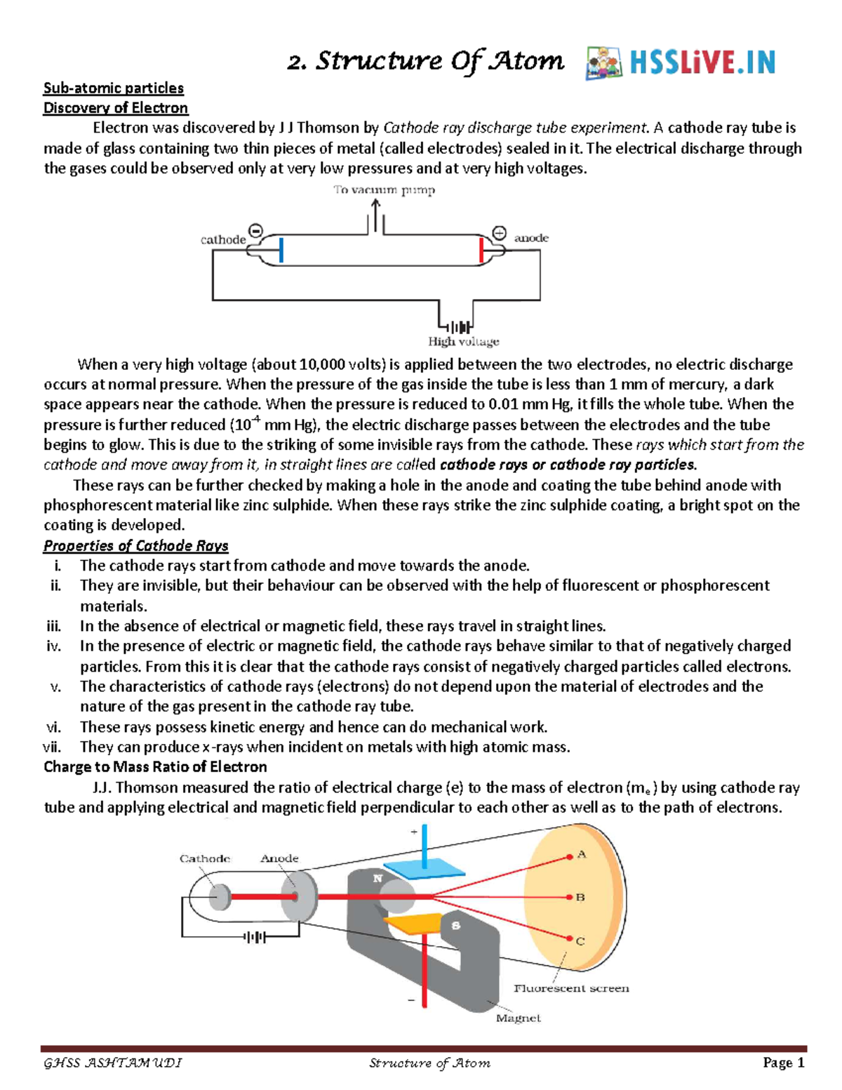 XI-chem-2. Atomic Structure - 2. Structure Of Atom Sub-atomic particles ...