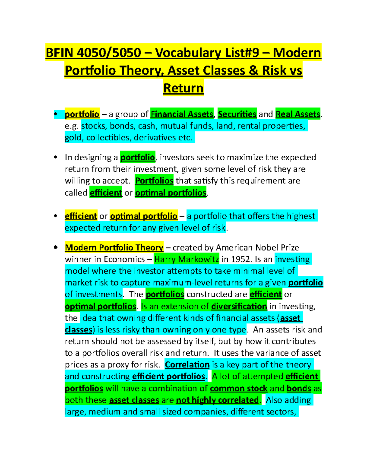 BFIN40505050 Vocabularylist#9 - BFIN 4050/5050 – Vocabulary List#9 ...