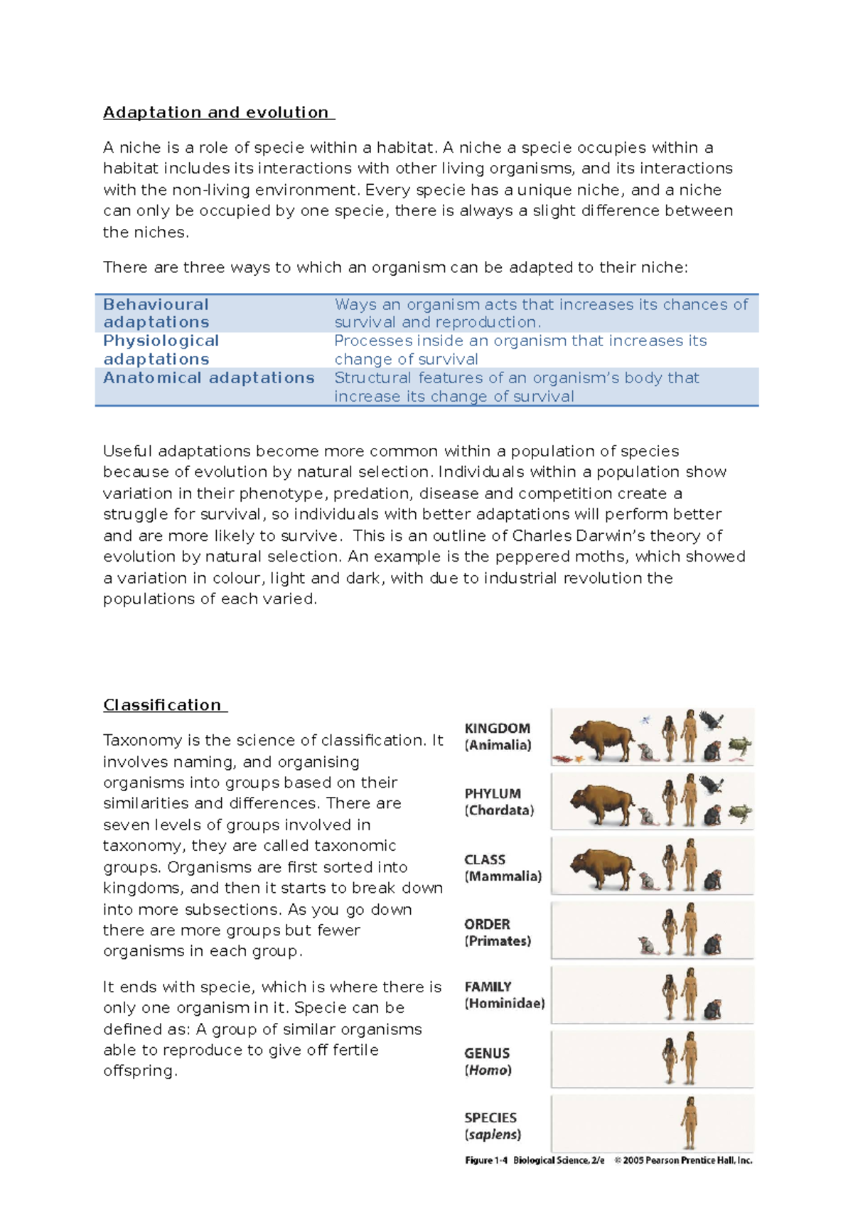 Biology topic 4 notes - stuff - Adaptation and evolution A niche is a ...