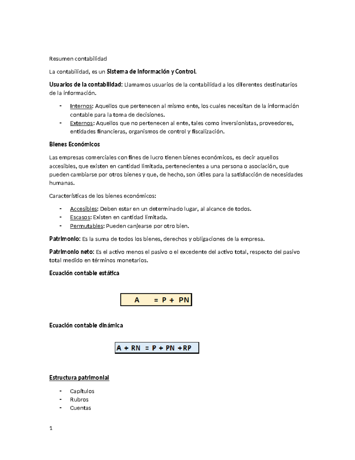 Resumen contabilidad 1 - Resumen contabilidad La contabilidad, es un Sistema de Información y ...