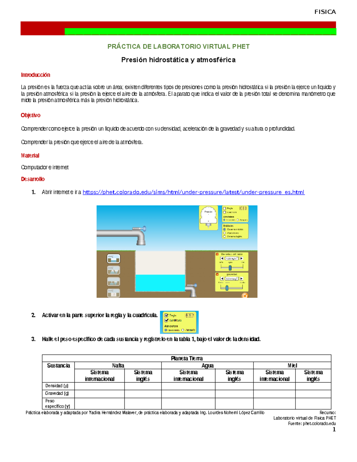 LAB. Fisica Presion Hidrostatica 1 - - Studocu