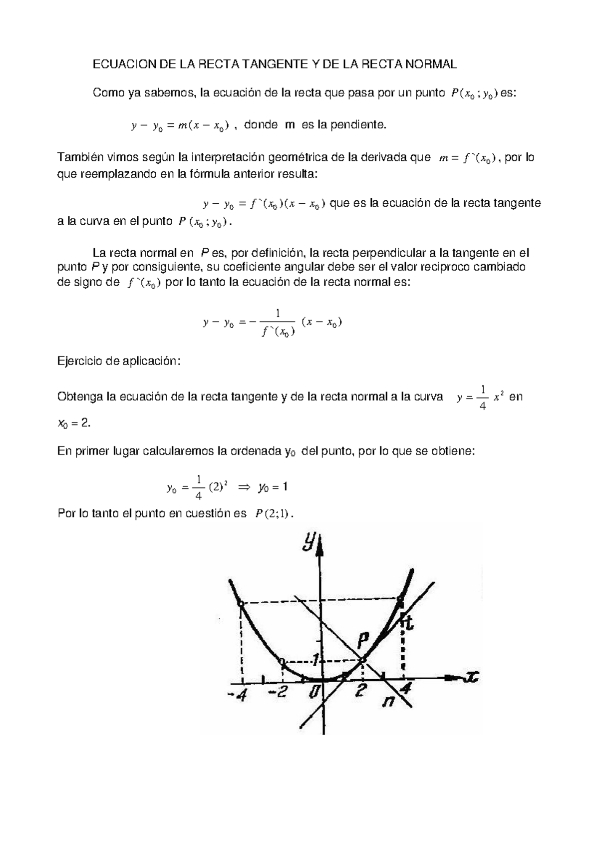 1 - Ecuaciones de las rectas tangente y normal - ECUACION DE LA RECTA ...