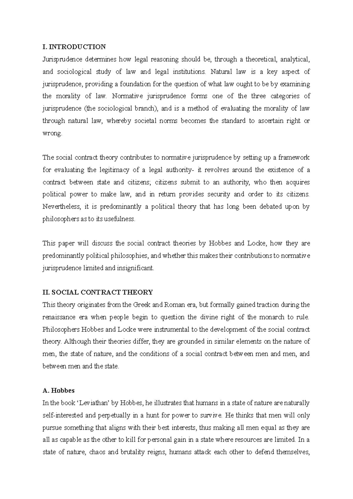 Juris Individual Assignment - I. INTRODUCTION Jurisprudence determines how legal reasoning ...
