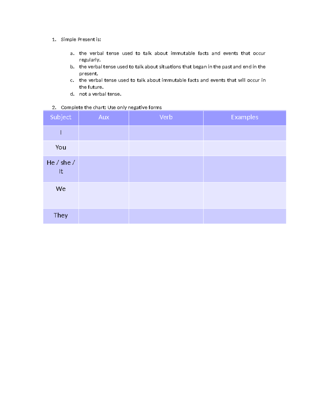 Verification Task 8W4 - UHHH - 1. Simple Present is: a. the verbal ...