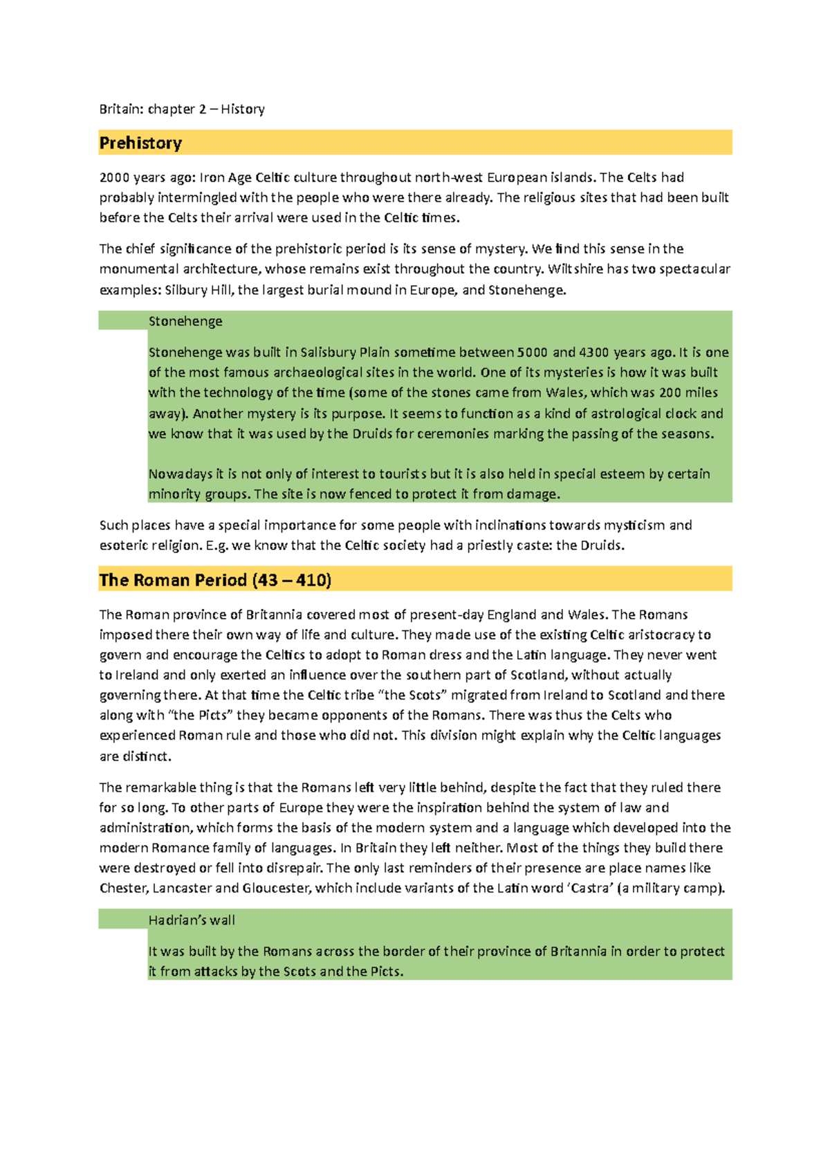 Britain Chapter 2 summary - Britain: chapter 2 – History Prehistory ...