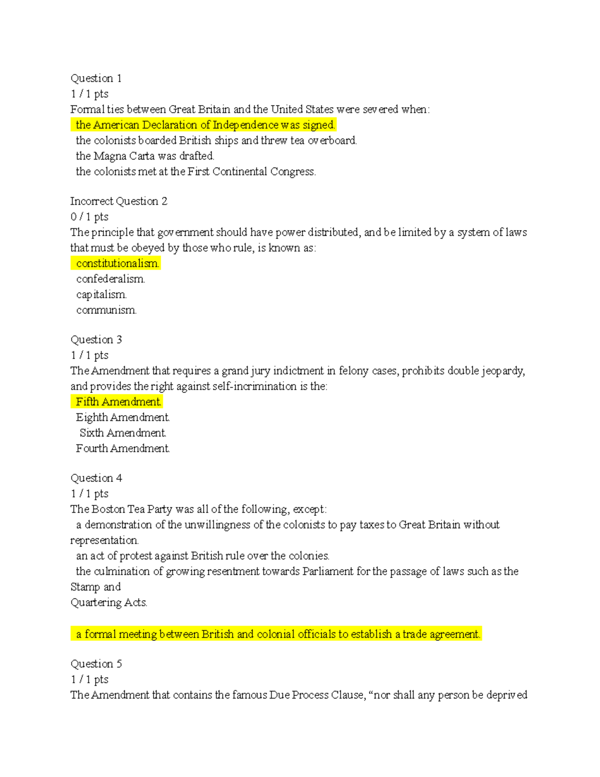 Chapter 1 Mini Homework Attempt 2 - Question 1 1 / 1 pts Formal ties ...