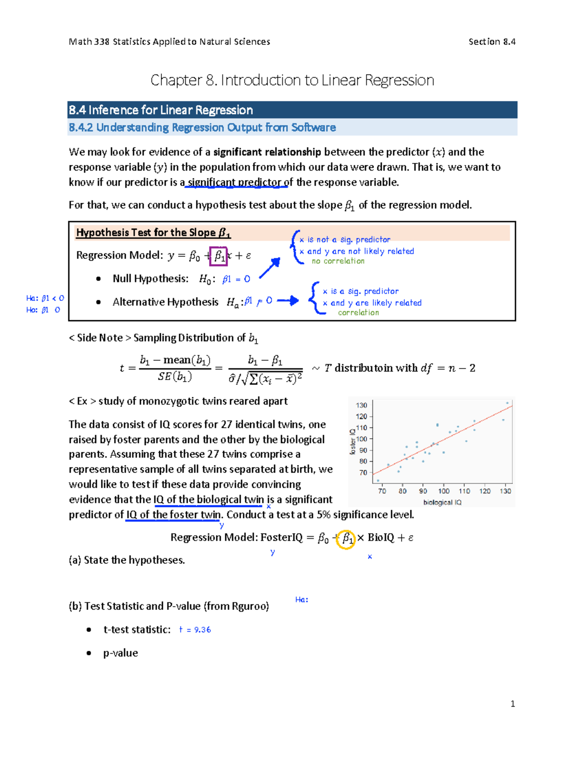 8.4 Inference for Linear Regression - Math 338 Statistics Applied to Natural Sciences Section 8 ...