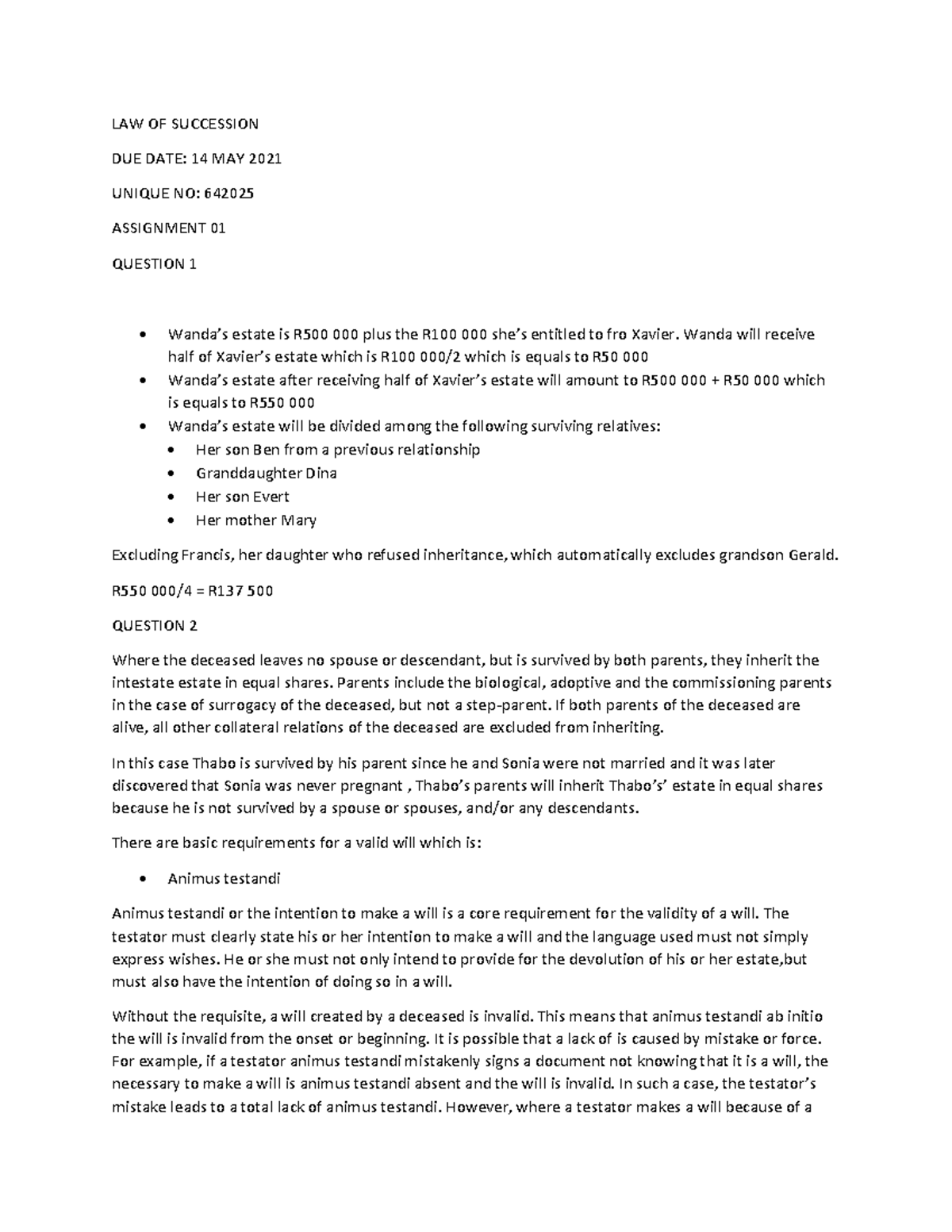 LAW OF Succession 2602 - Study notes and summaries - LAW OF SUCCESSION ...