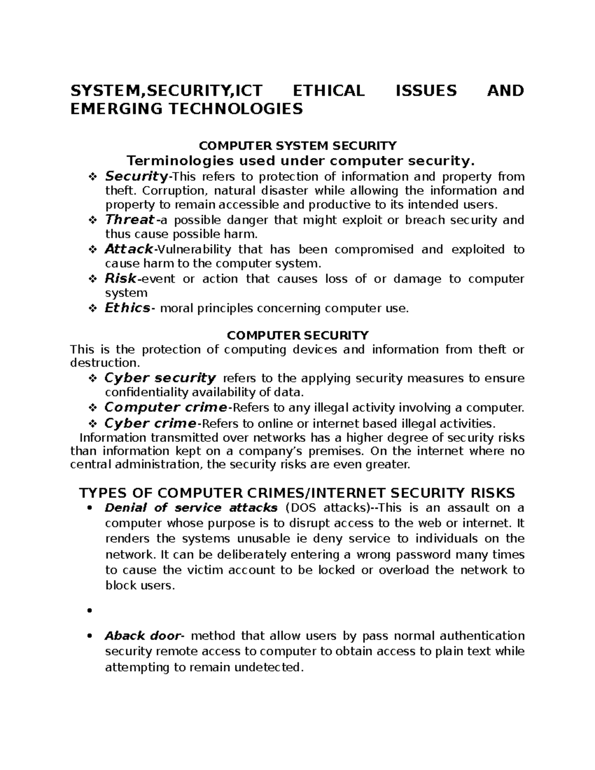 Ethics - got - SYSTEM,SECURITY,ICT ETHICAL ISSUES AND EMERGING ...