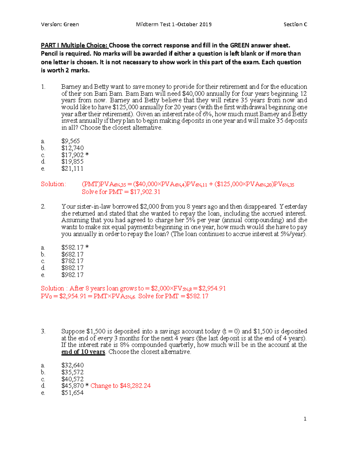 Midterm Fall 2019 With Solution Warning Tt Undefined Function 32 Part I Multiple Choice