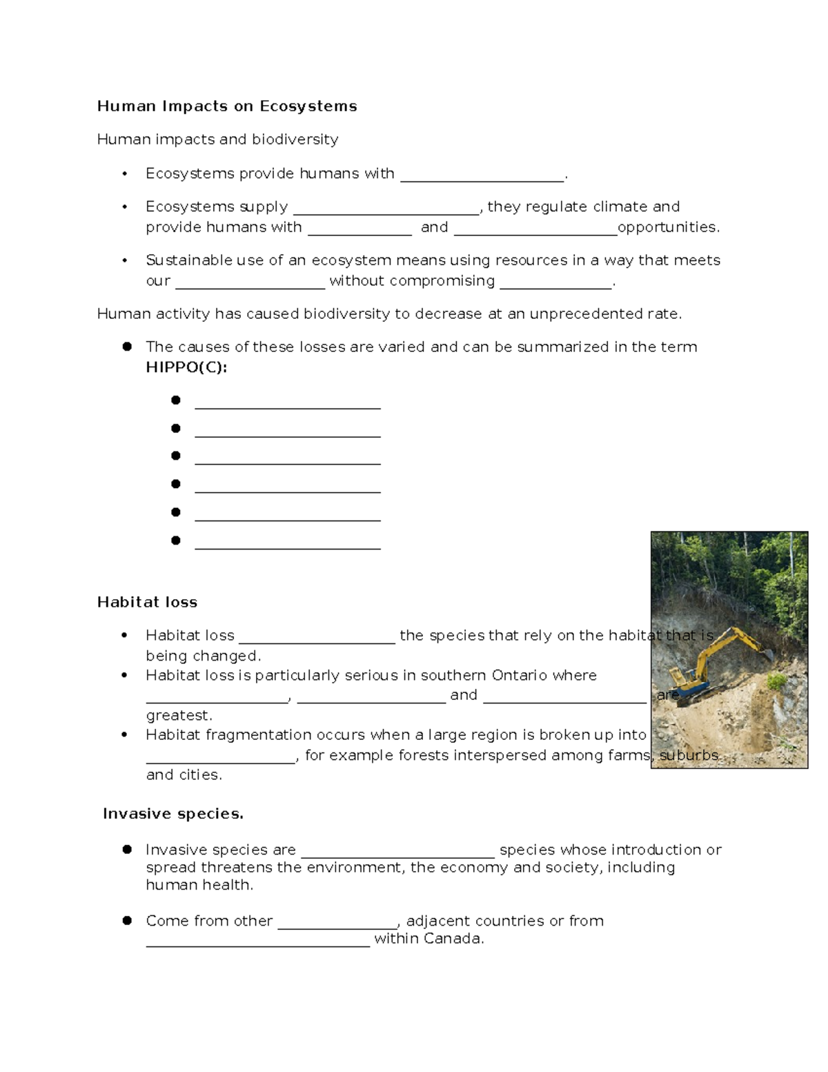 12 Human Impacts on ecosystems student note - Human Impacts on ...