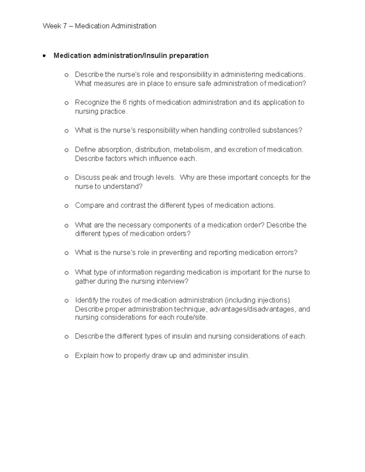 Week 7 - Medication administration - Week 7 – Medication Administration ...