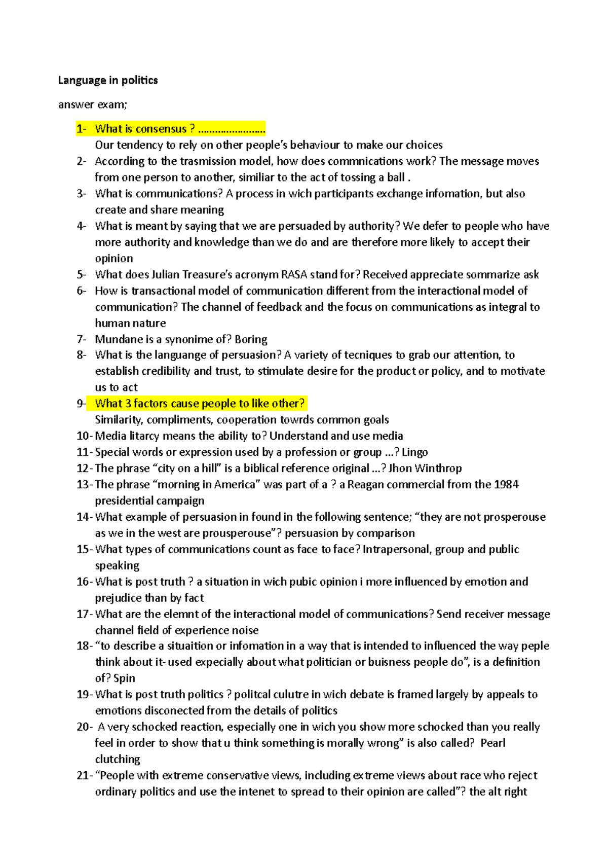 Domande esame - Language in politics answer exam; 1- What is consensus