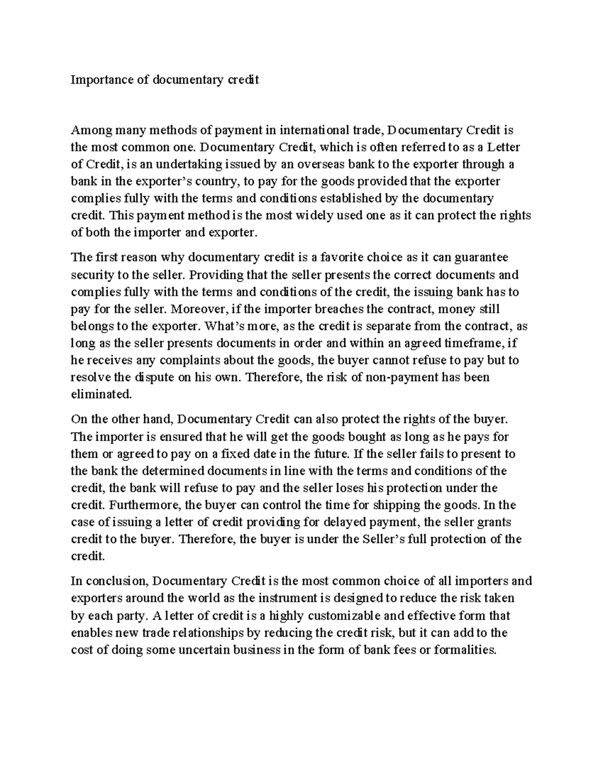 Importance of documentary credit - Documentary Credit, which is often ...