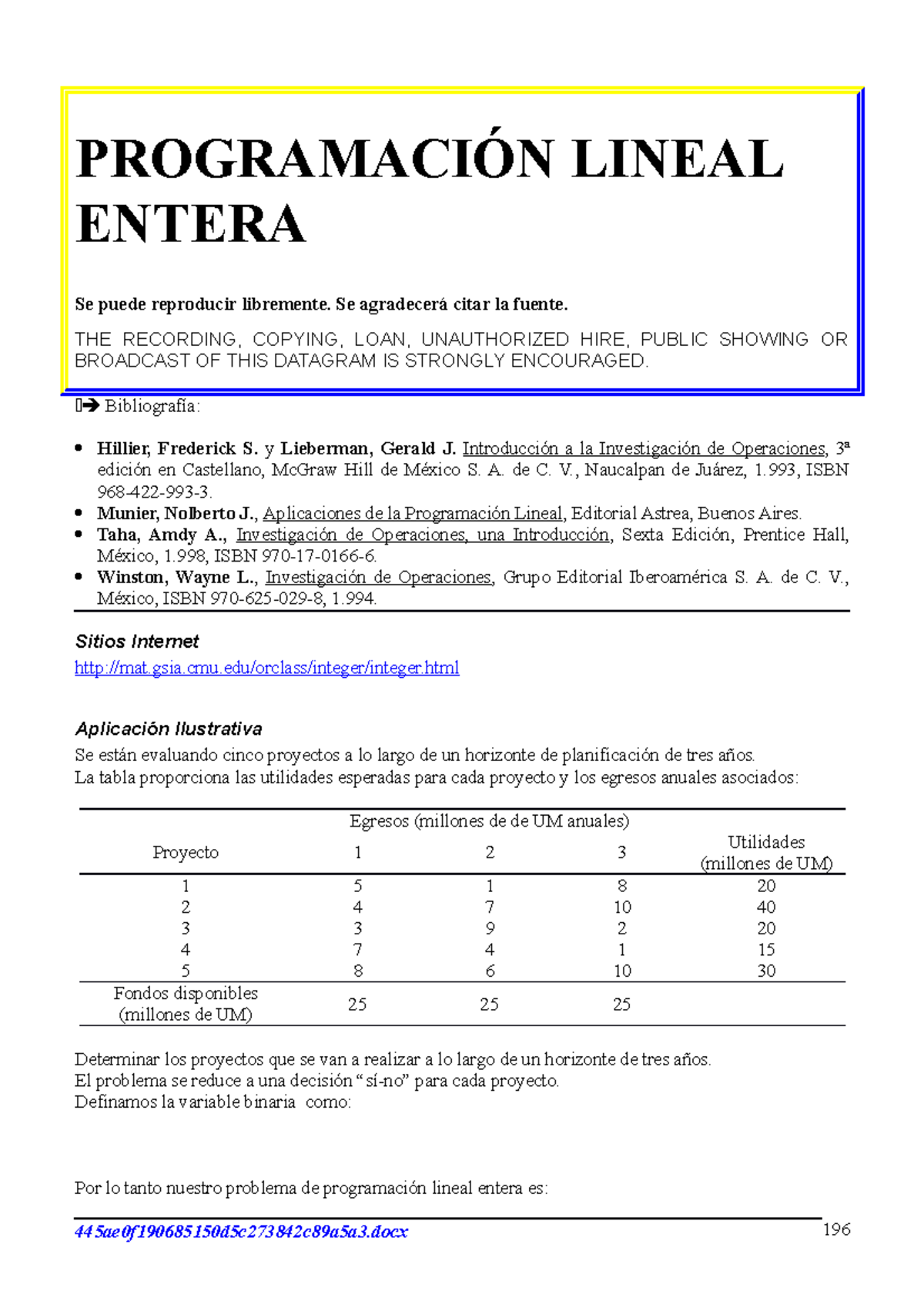 S15.s1 material de apoyo - PROGRAMACIÓN LINEAL ENTERA Se puede ...