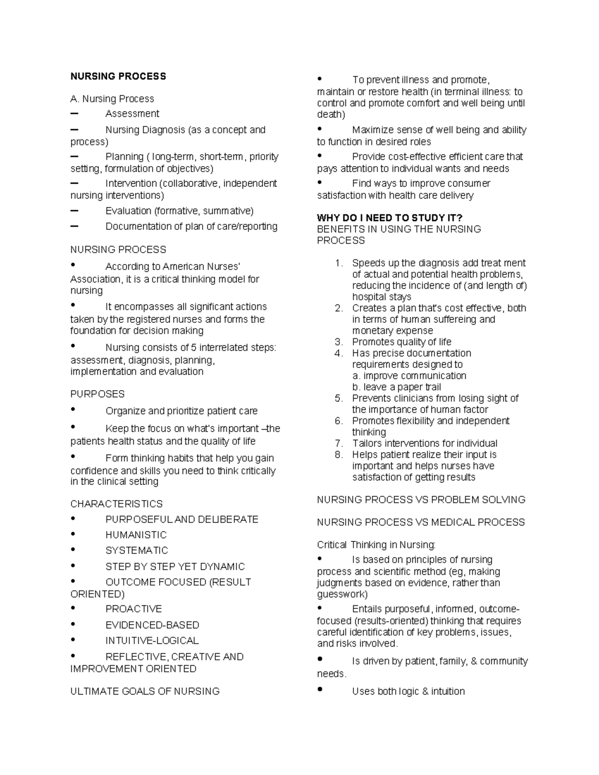 Nursing process - Lecture notes 3 - NURSING PROCESS A. Nursing Process ...