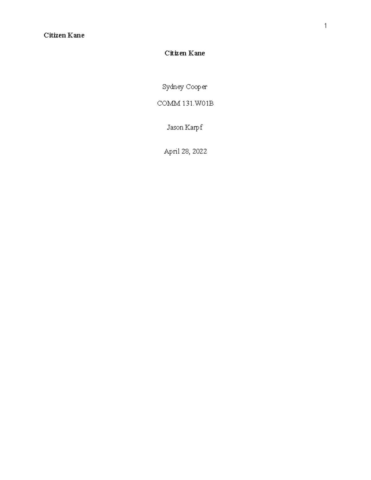 Citzen Cane Paper - Essay analyzing the film techniques of citizen cane ...