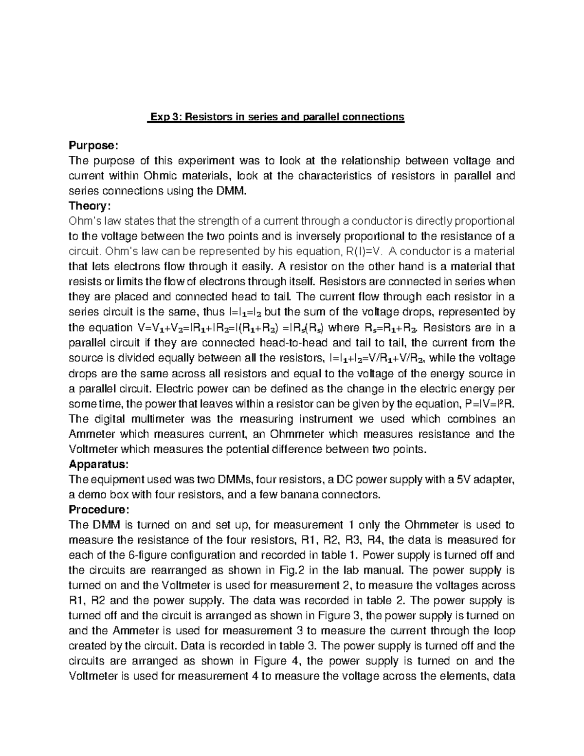Ex3 phy2 - ex3 phy2.pdf - Domenica Nunez PHY2049L General Physics Lab 2 2/2/ Exp 3: Resistors in ...
