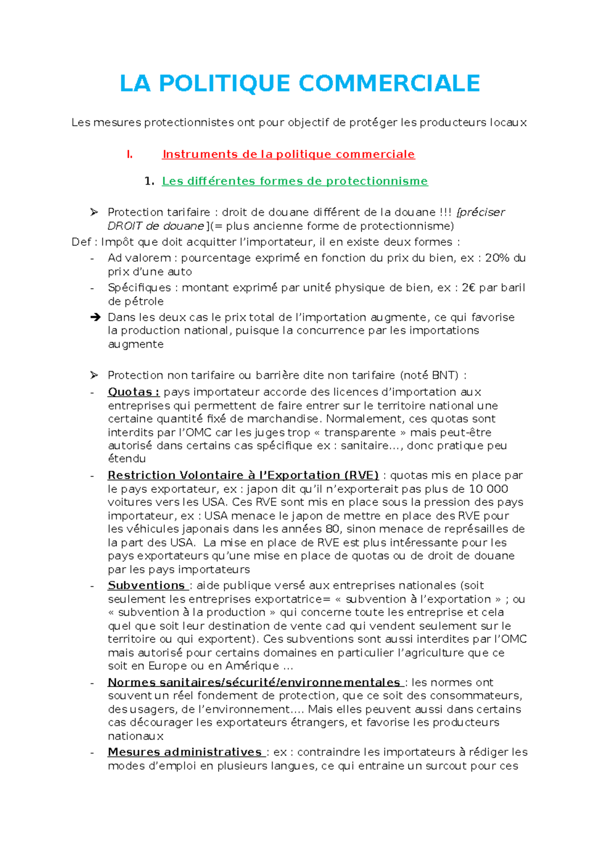 LA Politique Commerciale - LA POLITIQUE COMMERCIALE Les mesures ...