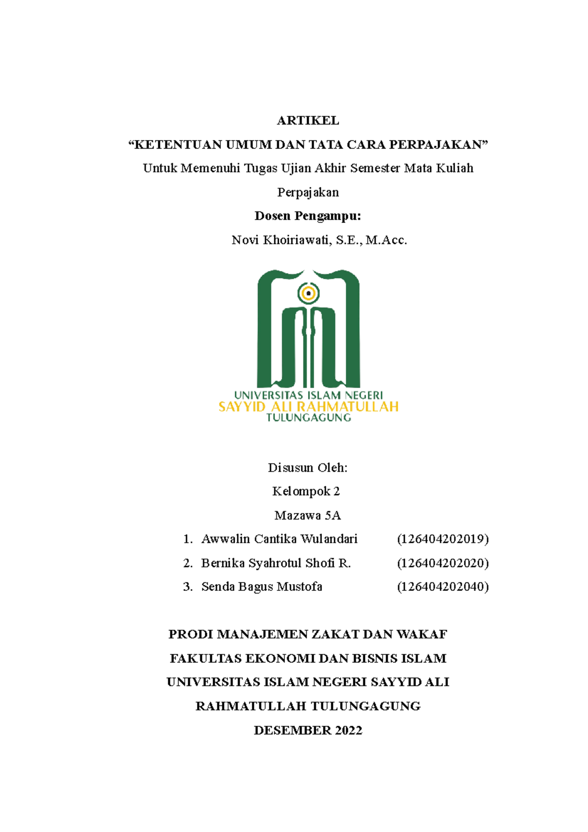 Artikel - Tugas - ARTIKEL “KETENTUAN UMUM DAN TATA CARA PERPAJAKAN ...